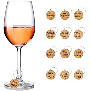12 Pieces Wine Glass Charms Markers Drink Markers for Wine Glass Champagne Flutes Cocktails, Martinis (Wooden, 12 Pieces)