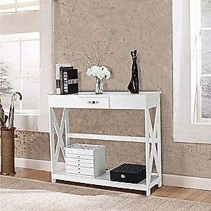 Bonnlo White Entryway Table with Drawer and Shelf, Slim Console Tables with Storage, Farmhouse Sofa Tables for Living Room, Hallways, Foyer, 39.4”W x 11.8”D x 31.7”H