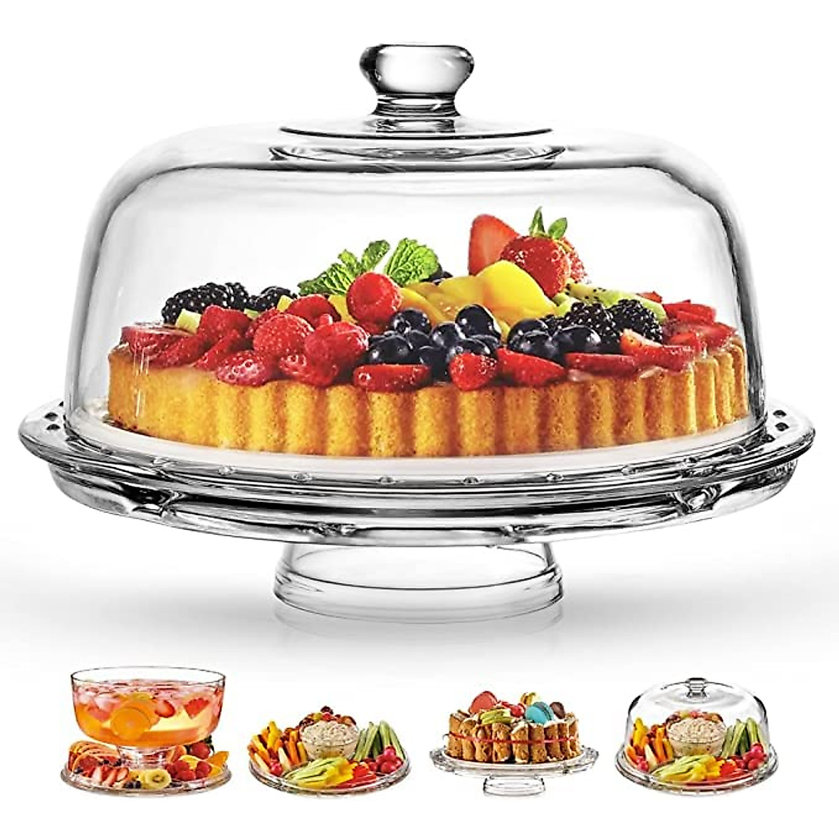 Royalty Art European Cake Stand with Dome (6-in-1 Design) Multifunctional Serving Platter for Kitchens, Dining Rooms, Pedes Glass Durabilitytal or Cover Use, Elegant Product Name