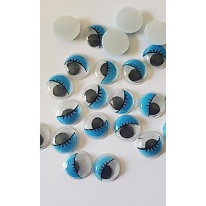 Craftbuddy US 100pcs 12mm Round Flatbacked Blue Wiggle Eyes Without Adhesive