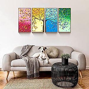 FULL HOUSE Canvas Wall Art 4 Seasons Colorful Trees Framed Canvas Prints Aesthetic Wall Paintings for Living Room Bedroom Office Home Decor, 4 Panels