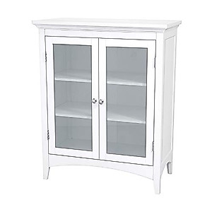Teamson Home Madison Wooden Floor Cabinet with 2 Glass Doors, White