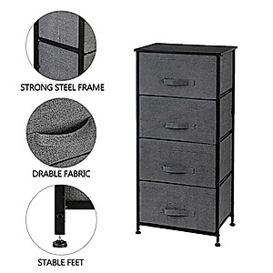 MAXCBD Nightstand Bedside Table Drawer Cabinet 4 Bins Fabric Drawers Cabinet Dresser Bedroom Nightstand Storage Organizer Drawer Storage Dressing Table Storage Tower Dresser