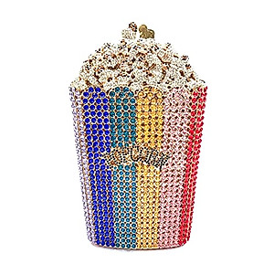 DEBIMY Women Girl Cute Popcorn Rhinestone Evening Bags Sparkly Handbag Purse Evening Clutch for Wedding Cocktail Party Colorful