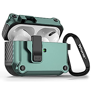 Winproo Armor Airpods Pro Case Cover with Lock Clip, Military Hard Shell Full-Body Shockproof Protective Case Skin with Keychain for Airpods Pro [Green]