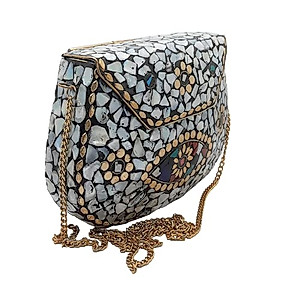 Trend Overseas Ethnic Indian Handmade Sea Shell Stone Chip Bag