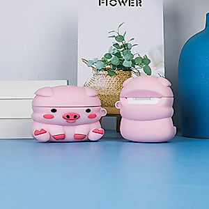 Besoar Sit Pink Pig for Airpod 1/2 Case, Cartoon Cute Fashion Cool Silicone Design Animal Character Cover for Airpods, Unique Stylish Kawaii Funny Fun Shell Girls Women Kids Boys Cases Air Pods 2&1