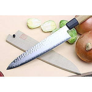 Yoshihiro VG-10 46 Layers Hammered Damascus Gyuto Japanese Chefs Knife (Octagonal Ambrosia Handle) (8.25" (210mm)