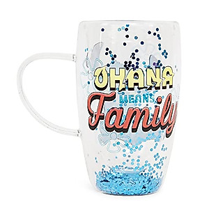 Disney Lilo & Stitch Ohana Means Family Confetti Glass Mug | Holds 15 Ounces