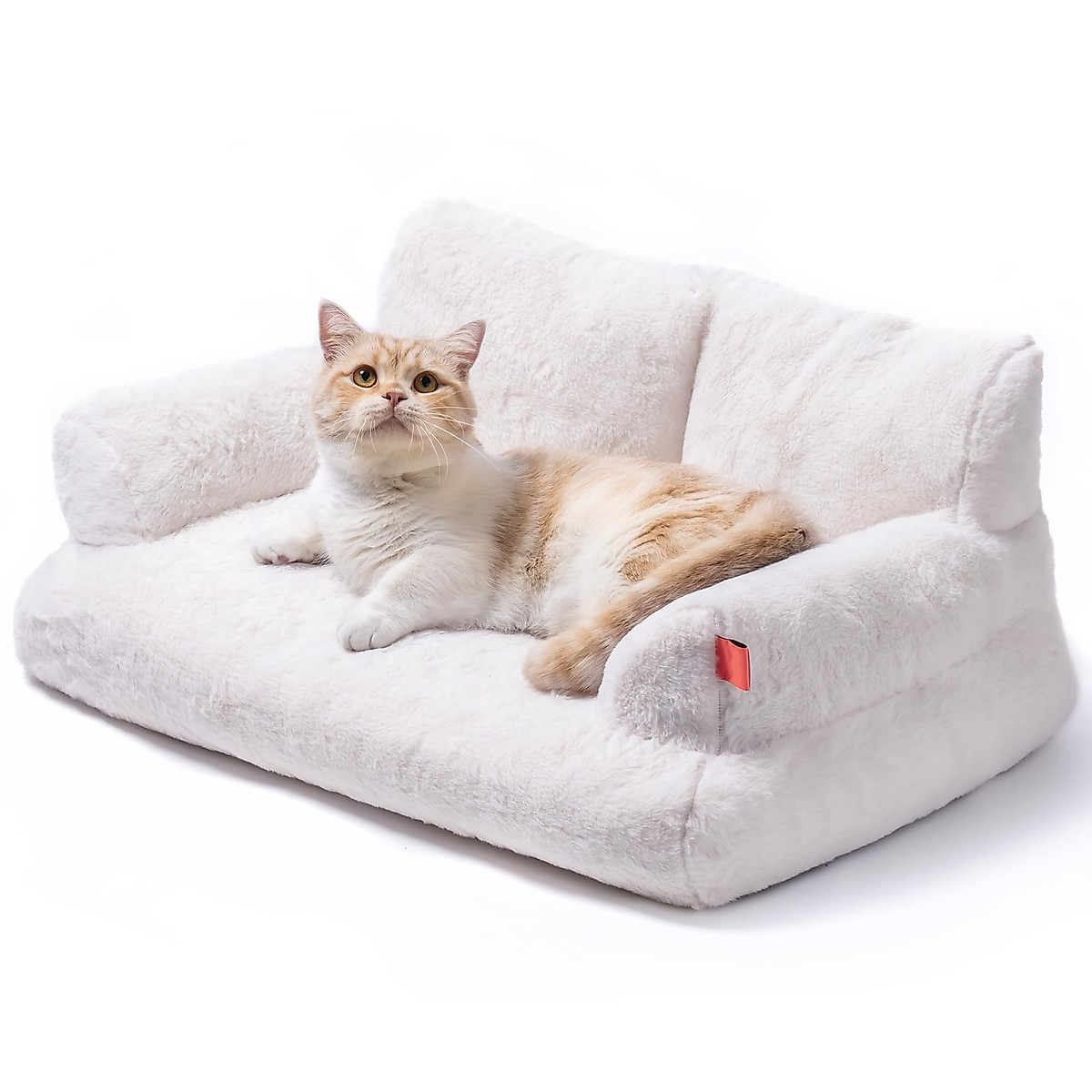 Pet Bed for Medium Small Cats and Dogs, Washable Puppy Sleeping Bed Cat Couch Pet Sofa Bed, Soft Calming Cat Sofa Beds for Indoor Cats Anti-Slip Bottom (White)