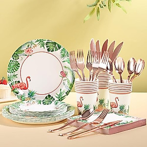 175Pcs Hawaiian Luau Party Decoration, Luau Plates and Napkins Party Supplies, Flamingo Plates for Party, Tropical Plates for Beach Theme Party Decoration, Serves 24 Guests