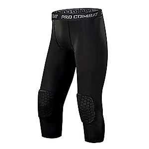 SS COLOR FISH Men’s Basketball Leggings with Knee Pads 3/4 Compression Tights Pants Sports Athletic Baselayer Black