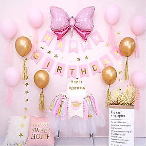 HORUIUS Bow Balloon Bowtie Pink Bow Balloons Foil Mylar Balloons for Wedding Bridal Shower Gender Reveal Balloon Party Birthday Gift Decoration Supplies 32 inch 5PCS