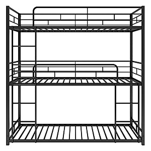 Bunk Beds, Twin Over Twin Over Twin Metal Bunk Bed, Triple Bunk Bed for Kids,Teens, Adults, Girls, Boys, Detachable BunkBed Can Be Divided into 3 Twin Beds,No Box Spring Need (Black)