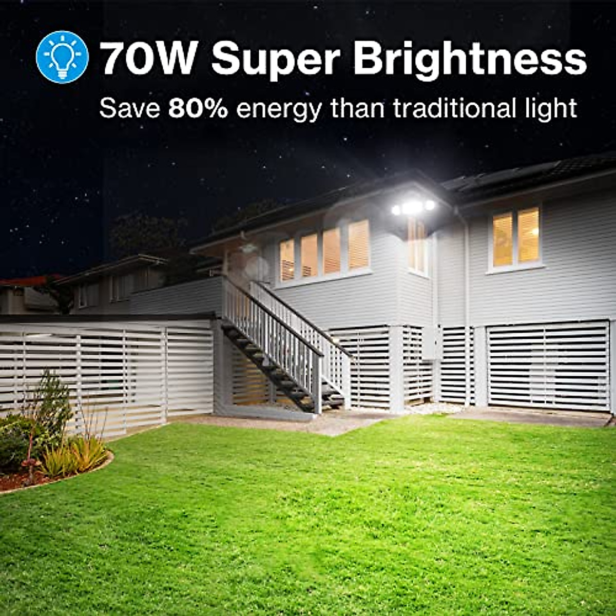 Atfoyer 70W LED Flood Light Outdoor, 6300LM Super Bright Security Light with 3 Adjustable Heads, IP65 Waterproof LED Flood Light Fixture, 6500K LED Exterior Floodlight for Eave, Garden, Garage, Yard