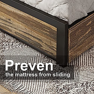 LIKIMIO Queen Bed Frame with Storage Drawer, 2-Tier Storage Headboard with Charging Station, No Box Spring Needed, Easy Assembly, Rustic Brown