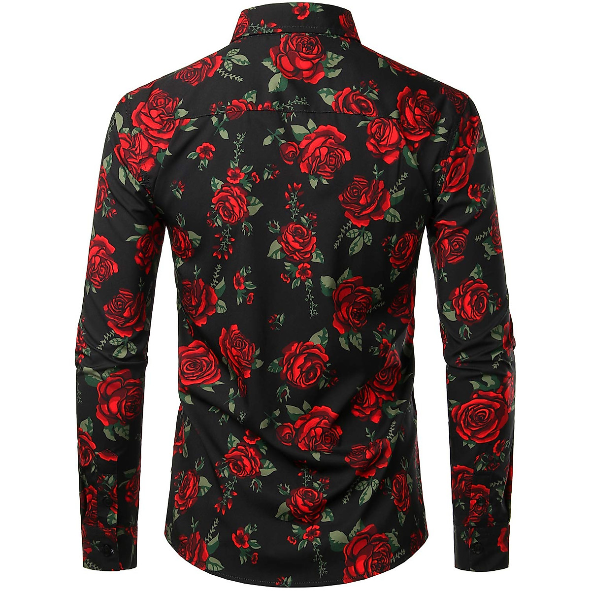 ZEROYAA Mens Fashion Urban Design Polyester Slim Fit Long Sleeve Rose Printed Button Up Dress Shirts ZLCL21-Black Small