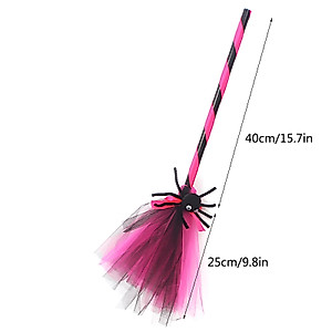 Generic Halloween Witch Broom Wizard Broomstick Plastic Flying Witch Broom with a Cute Spider, Gauze Flying Broomstick for Halloween Masquerade Cosplay Party Costume (Pink), rgryg5t79t8432y5