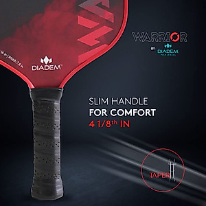 Diadem Warrior Pickleball Paddle | 3X L-Core Hybrid Nomex Polymer Honeycomb Core, Grit Paint Surface for Spin, Control and Power | Indoor/Outdoor | USAPA Approved (Red)