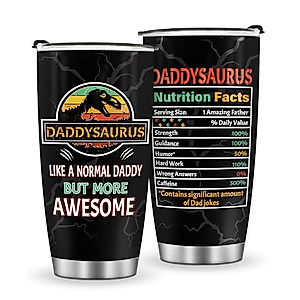 Jekeno Mug Tumbler Gifts for Dad - Daddysaurus Dinosaur Cups Presents for Father Daddy Halloween Fathers Day from Daughter Son Wife Travel Coffee Tumbler for Husband Grandpa 20oz Stainless Steel