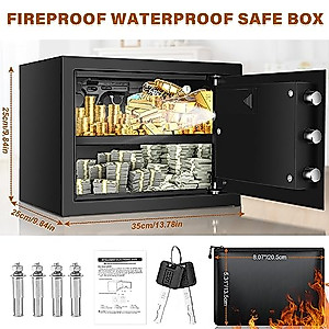 1.0 Cubic Safe Box Fireproof Waterproof with Digital Keypad Key, Anti-Theft Fireproof Safe with Fireproof Money Bag, Security Home Safe for Pistol Money Medicine Important Documents