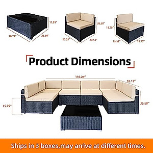 yoyomax 7 Piece Furniture Clearance, All-Weather PE Wicker Couch Sectional Sofa for Outdoor Backyard Poolside Balcony, Patio Conversation Set with Coffee Table, Khaki Cushion