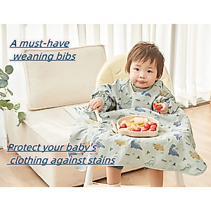 NEHET Coverall Baby Feeding Bibs,Weaning Bibs,Waterproof Long Sleeves Bibs For Baby 6-36 Months Fully Cover Baby & High Chair