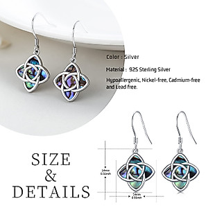 Twoowl Abalone Celtic Witch Knot Earrings 925 Sterling Silver Celtic Dangle Drop Earrings Celtic Jewelry Irish Gift for Women Girlfriends Mom Wife