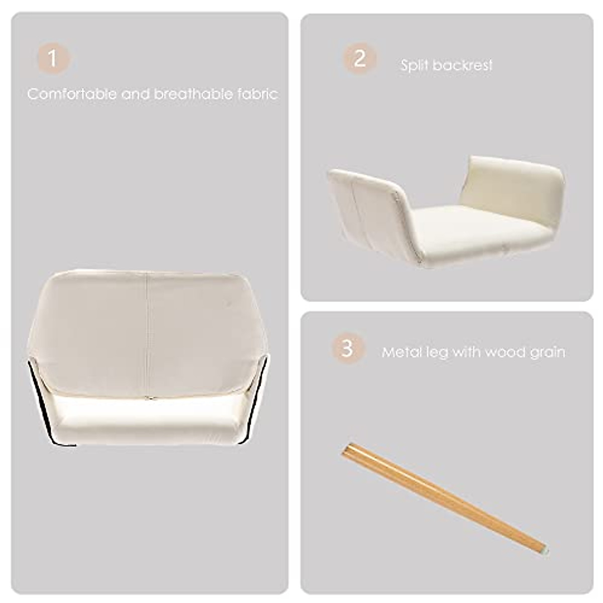 KCC Dining Chair 1 Piece, Upholstered Fabric Desk Chairs Small Armchair, Leisure Modern Living Room Accent Chairs with Metal Tube Legs for Kitchen, Dining Room, Guest Room Bedroom, Beige