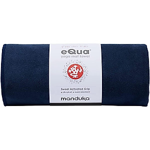 Manduka eQua Yoga Towel – Absorbent, Non-Slip for Yoga, Gym, Pilates, and Outdoor Fitness, Quick Drying - 72 Inch, Midnight Color