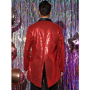 Lars Amadeus Red Sequin Tailcoat for Men's Shawl Lapel Shiny Sparkly Party Disco Wedding Tuxedo 3X-Large