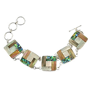 Swimmi Natural Abalone Shell Two Tones Mother of Pearl 925 Sterling Silver Bracelet Handmade Women Jewelry SF026