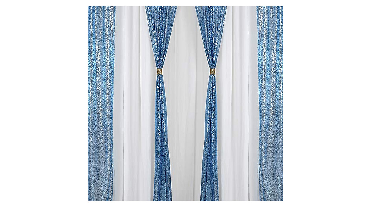 Sparkly Baby Blue Sequin Backdrops (4 Pcs) for Parties & Photo