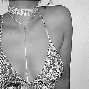 Woent Sexy Crystal Necklace Silver Exaggerated Multi-layer Full-rhinestone Choker Necklace Chain Adjustable Jewelry for Women and Girls