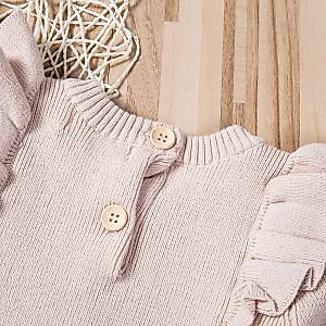 Merqwadd Infant Toddler Baby Girl Pleated Dress Solid Longsleeve Knit Sweater Winter Dress (3-6 Months,B-Ruffle Sweater Apricot)