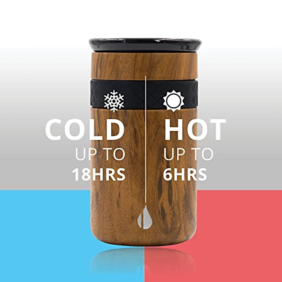 Elemental Artisan Insulated Tumbler, Triple Wall Coffee Travel Mug, Reusable Stainless Steel Coffee Tumbler with Ceramic Lid, Thermal Coffee Cups for Hot (6 Hrs) & Cold (18 Hrs), 12oz - Teak Wood