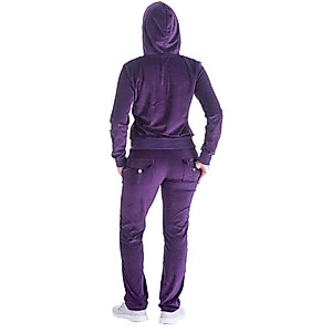 LeeHanTon Women Jogging Suits Sets Velour Outfit Athletic Zip Up Hoodie and Sweatpants Solid Workout 2 Pieces Tracksuit Purple M