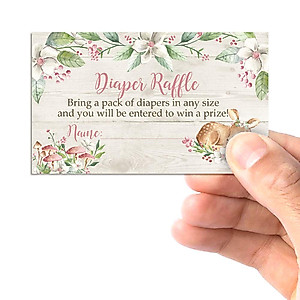 Little Deer Woodland Themed Diaper Raffle Tickets for Girl Baby Showers, 20 2" X 3” Double Sided Insert Cards for Games by AmandaCreation, Bring a Pack of Diapers to Win Favors & Prizes!
