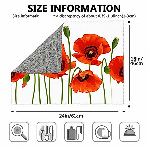 Beabes Poppies Dish Drying Mat,Art Poppies Spring Season Pastoral Flowers Bouquet Nature Drying Mat for Kitchen Counter 18x24 Inches Quick Drying Foldable Mat