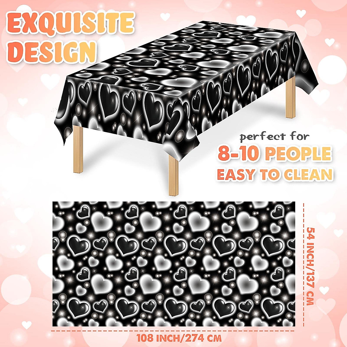 Tudomro 3 Pack 2000s Tablecloth Decoration Cholo Party Table Cover 90s Table Covers Heart Early Plastic Disposable Rectangle Table Decoration for Birthday Party Supplies, 54 x 108 Inches(Black)