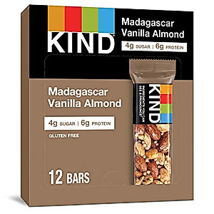 KIND Bars, Madagascar Vanilla Almond, Gluten Free, Low Glycemic Index, 1.4oz, 12 Count