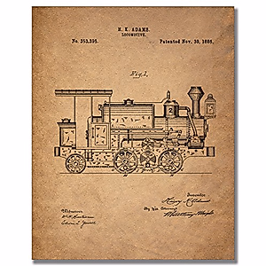 Railroad Train Patent Prints - Set of 6 (8 inches x 10 inches) Photos Locomotive Railway