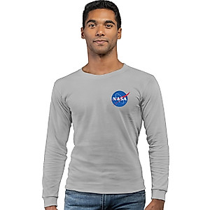 Small Athletic Heather Mens NASA Blue Meatball Left Chest Logo Long Sleeve T-Shirt