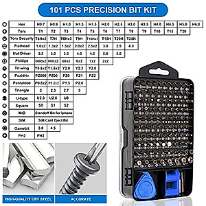 STREBITO Precision Magnetic Screwdriver Set 124-Piece Electronics Tool Kit with 101 Bits, for Computer, Laptop, Cell Phone, PC, MacBook, iPhone, Nintendo Switch, PS4, PS5, Xbox Repair