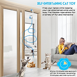 Kezlume Cat Toy Interactive for Indoor Cats, Smart USB Rechargeable Door Hanging Automatic Retractable Kitten Toys, Teaser Electronic Self Play Feather Cat String Toy Attached with 3 Catnip Mice White