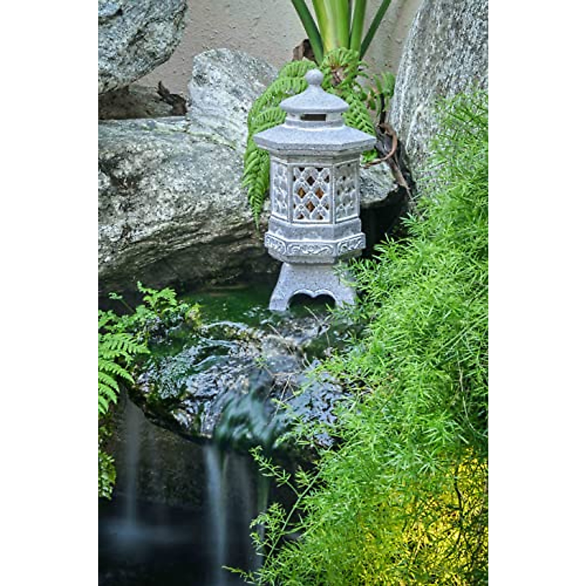 TERESA'S COLLECTIONS Pagoda Garden Statues with Solar Lights, Resin Zen Garden Lantern Asian Decor Outdoor Statues Yard Ornaments for Landscape Patio Porch Lawn Decorations, 12.6'' (Stone Finish)