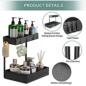 L-Shape Under Sink Organizer and Storage, 2 Tier Sliding Drawer Bathroom Organizers, Multi-purpose Under Kitchen Cabinet Narrow Space Storage Shelf Laundry Room Organization (2 Pack)