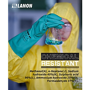 LANON 3 Pairs Nitrile Chemical Resistant Gloves, Reusable Heavy-Duty Rubber Gloves, Acid, Alkali & Oil Protection, Non-Slip, Large