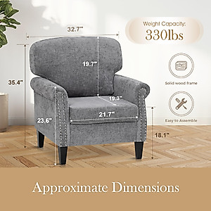 Sophia & William 3 Piece Living Room Furniture Set, 1 Loveseat & 2 Accent Chairs, Linen Fabric Comfy Sectional Sofa Couch for Living Room, Bedroom, Grey