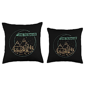 Living the Vantasy Van Life Outdoor Apparel Living The Vantasy, Outdoor Camper Van Life Throw Pillow, 18x18, Multicolor